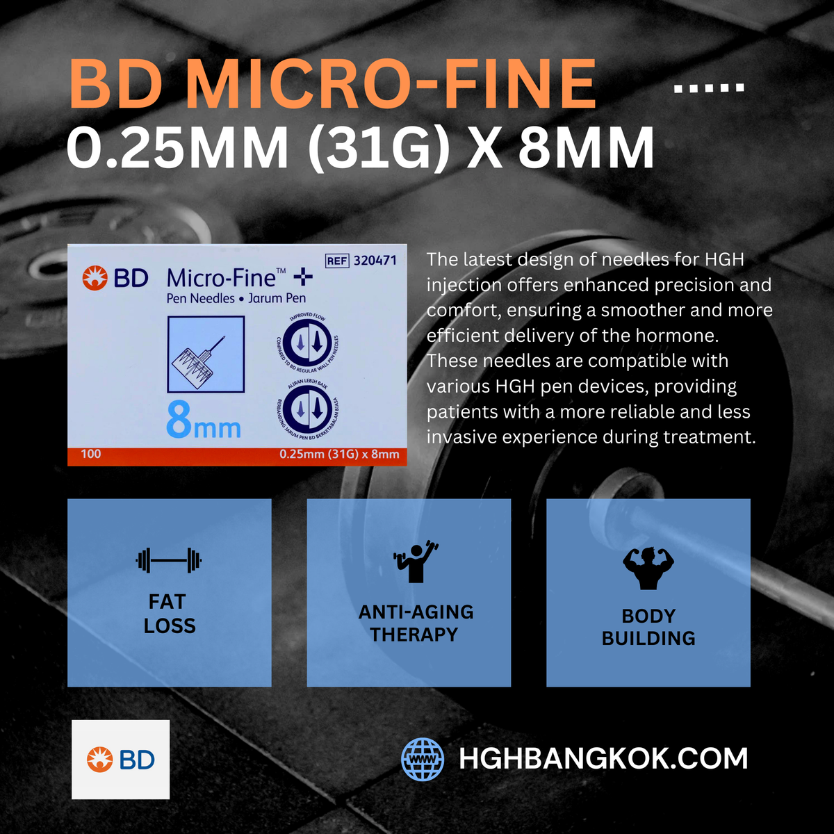 BD Micro-Fine 0.25mm (31G) x 8mm (HGH Needles) — HGH Bangkok